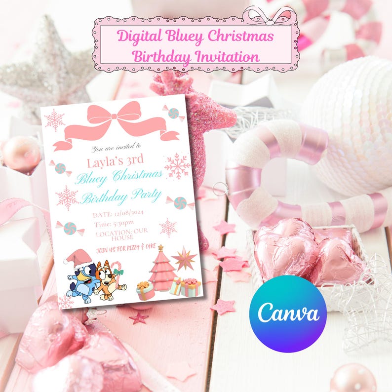 Bluey Christmas Birthday Invitation - Etsy