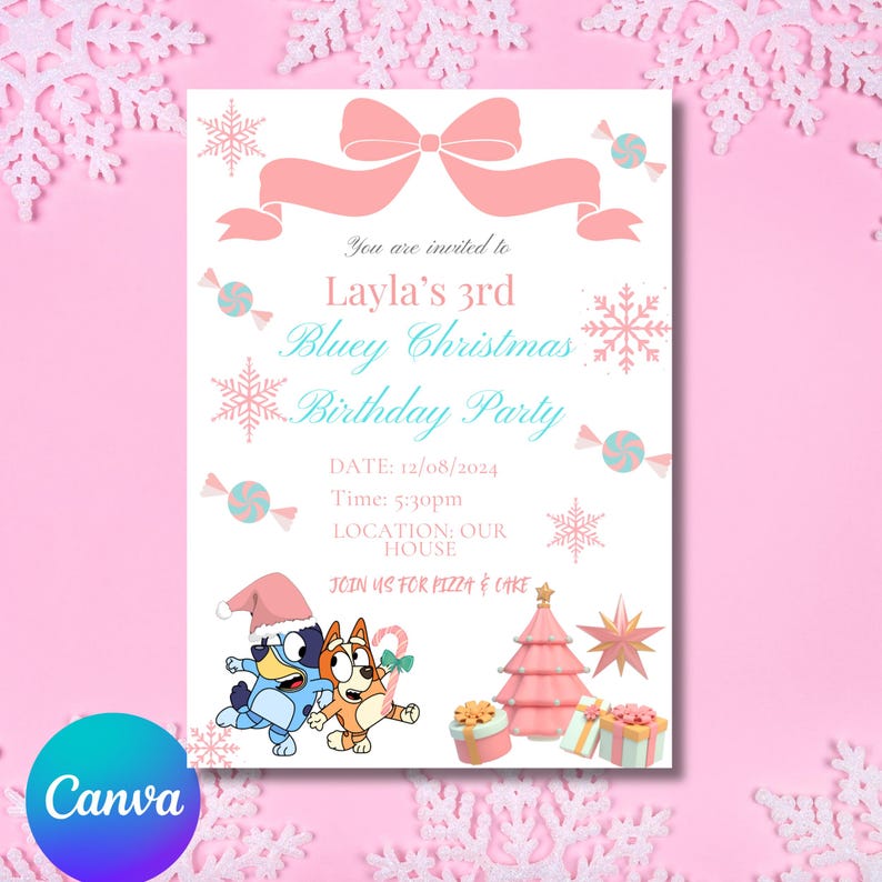 Bluey Christmas Birthday Invitation - Etsy