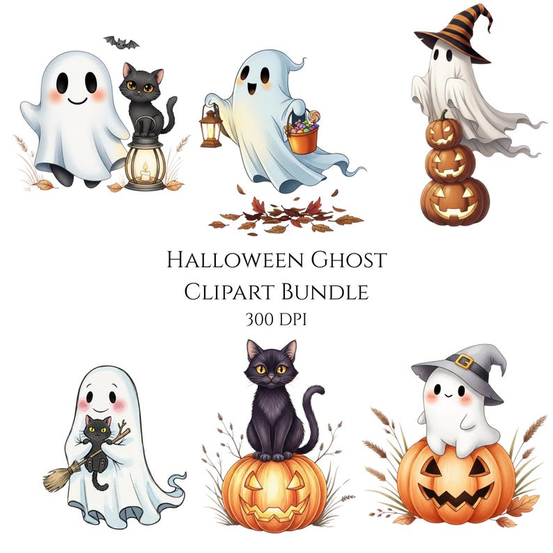 Halloween Ghost Clipart Bundle - Etsy