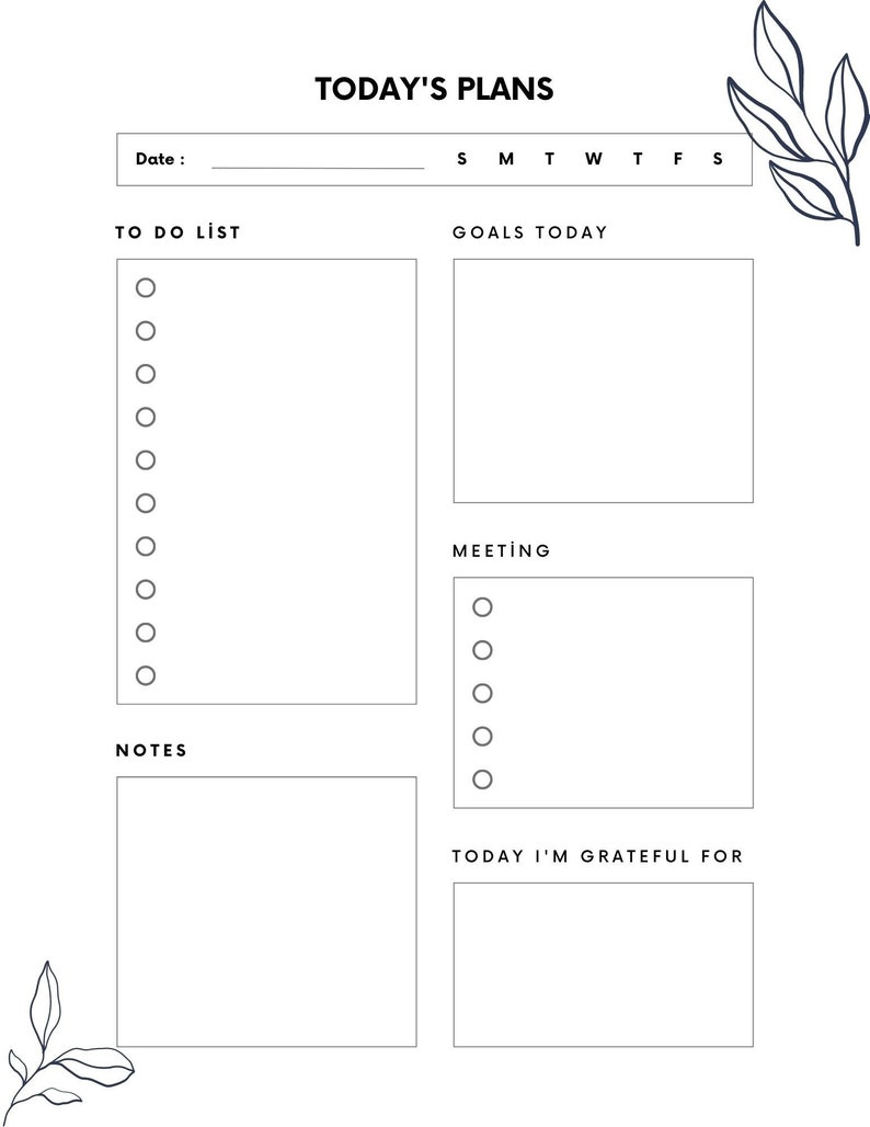 Simple Black and White Printable Daily Planner - Etsy
