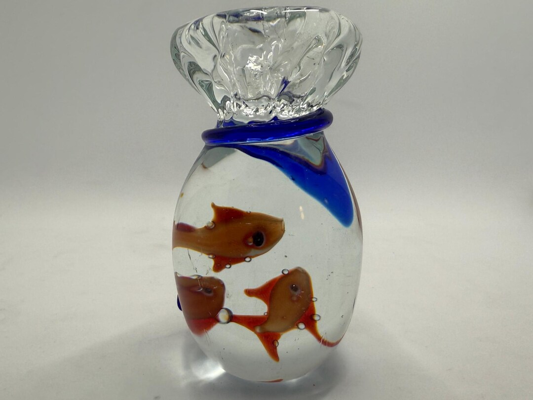 VINTAGE Murano Style Penco Handmade Glass Goldfish 3 Fish in a Bag ...