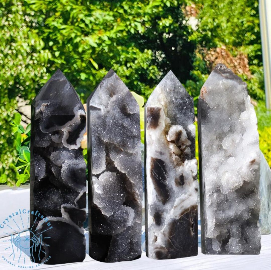 Raw Druzy Geode Sphalerite Tower Rough Black Crystal Point Rock ...