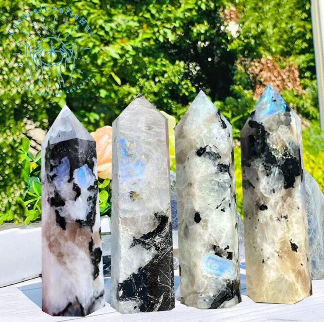 Natural Moonstone Tower Point Obelisk Moonstone Rainbow Gemstone Tower ...