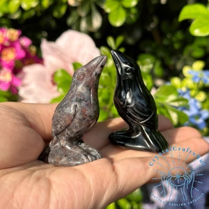 Natural Obsidian Crow Figurine Hand Carved Miniature Stone Animal ...