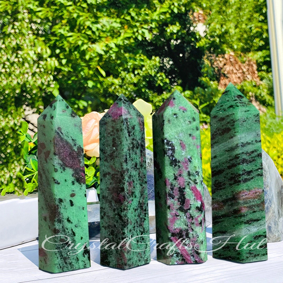Natural Ruby Zoisite Polished Tower Point, Mineral Specimen Gemstone Crystal Obelisk Wand, Ruby ...