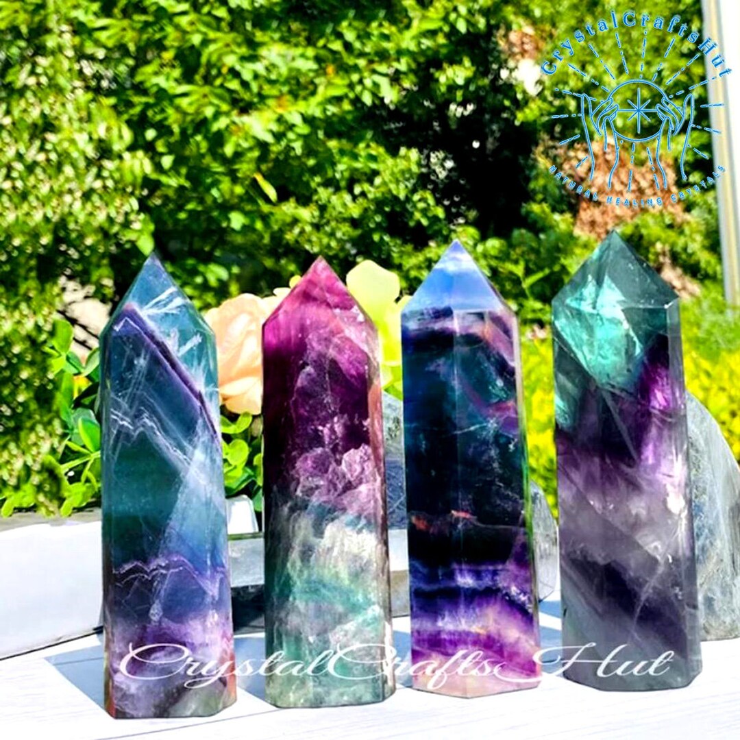 Rainbow Fluorite Crystal Tower Point Raw Fluorite Gemstone Point ...
