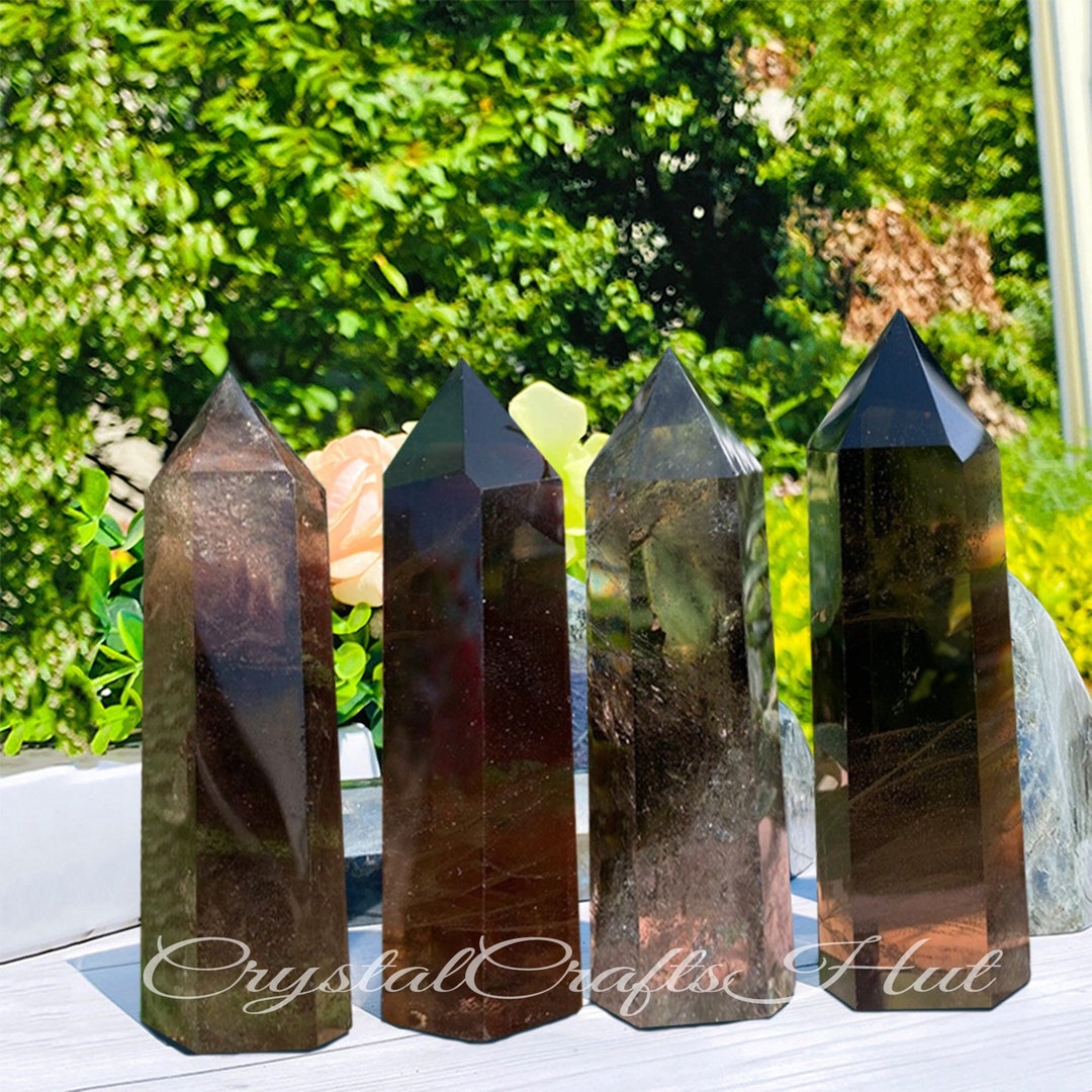 Smoky Quartz Crystal Tower Point Wand, Rough Smoky Quartz Tower Obelisk ...
