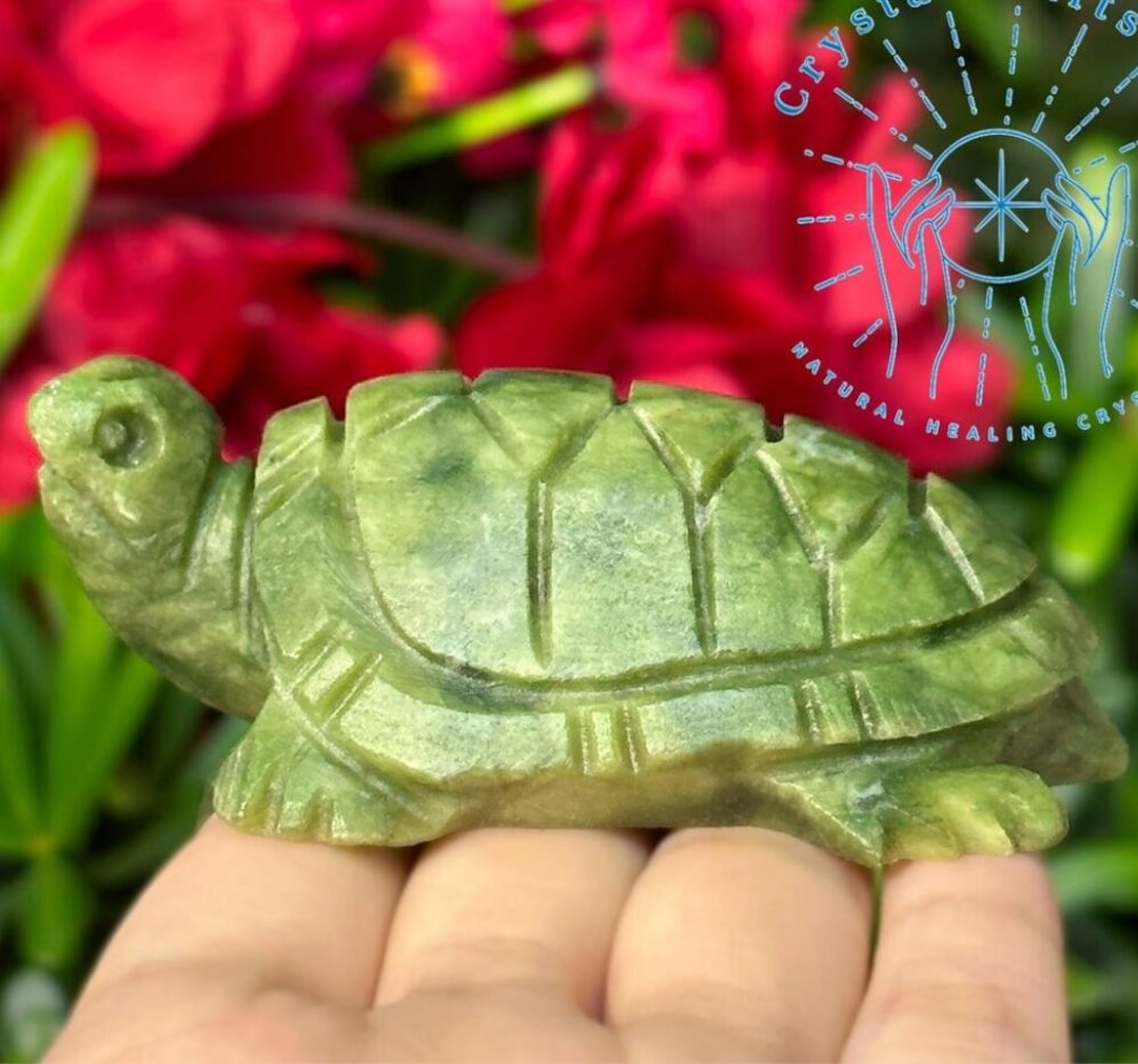 4-inch Natural Green Jade Turtle Statue | Hand-carved Gemstone Animal ...