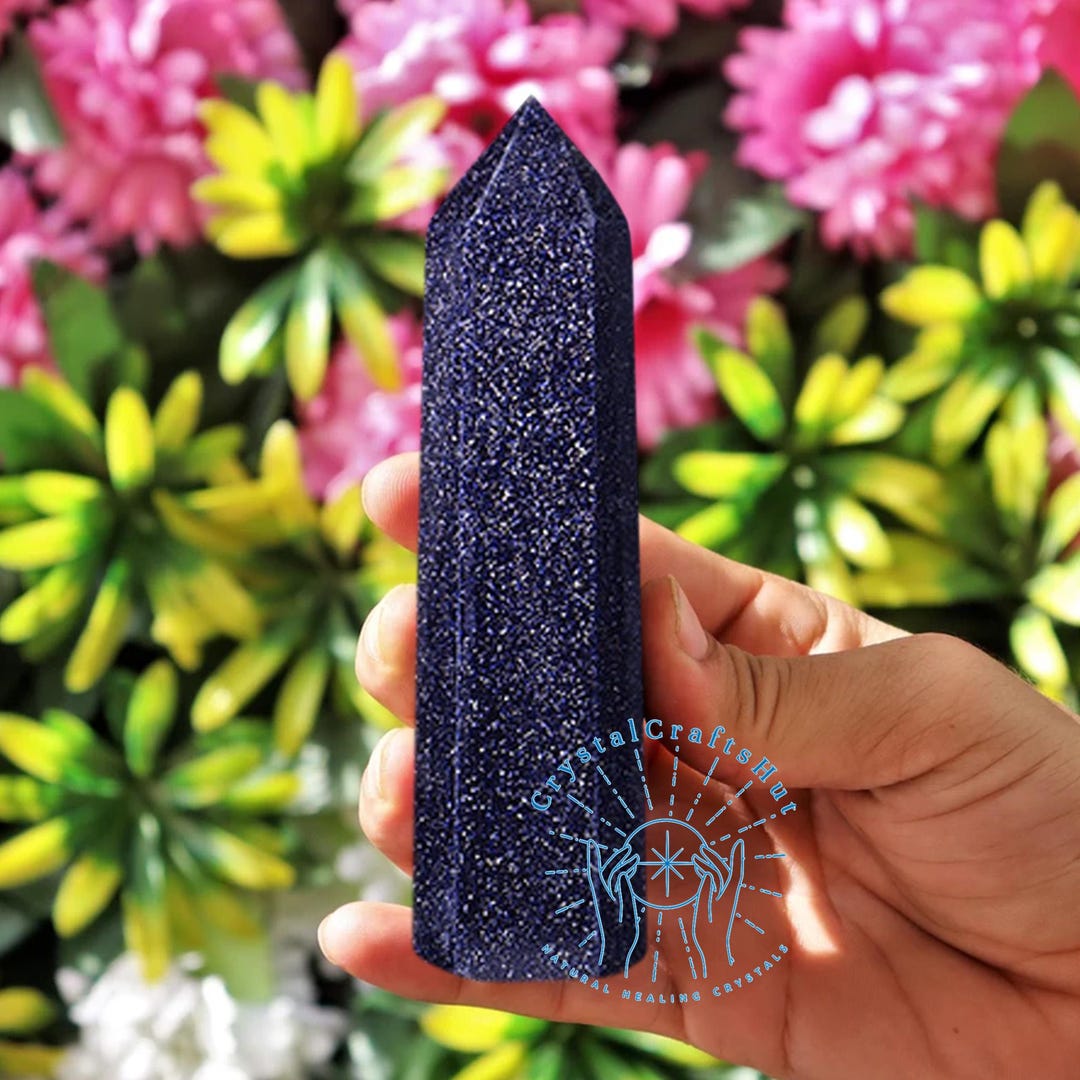 Blue Goldstone Tower Obelisk AAA Sandstone Gemstone Point Tower Mineral ...