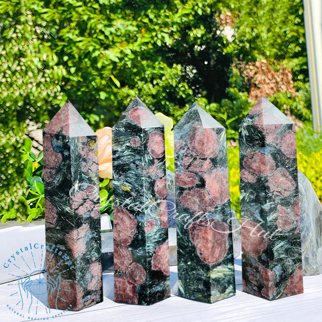 Astrophyllite and Garnet Quartz Tower Point, Crystal Wand Obelisk ...
