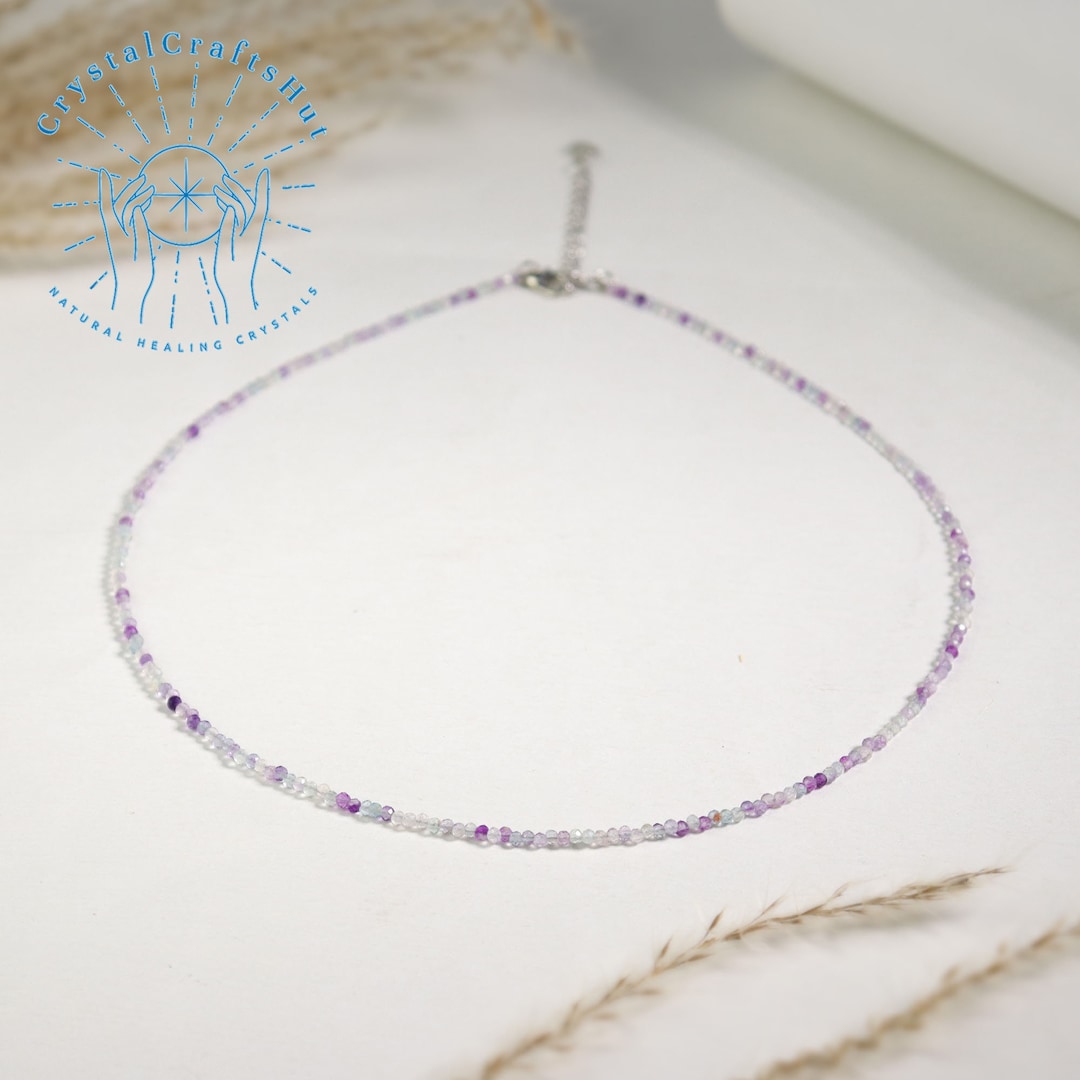 Natural Fluorite Stone Delicate Necklace 2MM Tiny Fluorite Gemstone ...