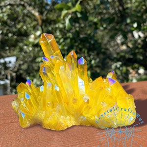 Raw Yellow Titanium Rainbow Cluster Natural Rough Quartz Crystal ...