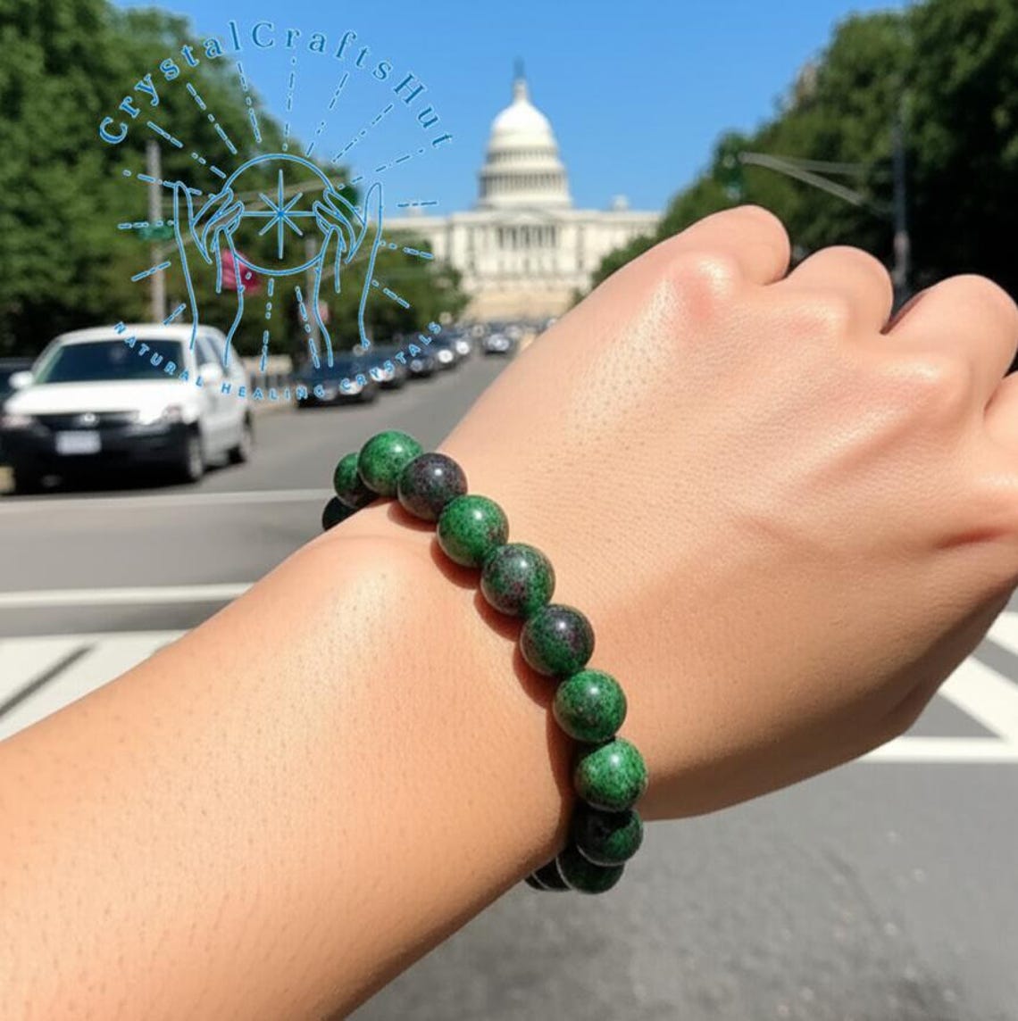 Natural Ruby Zoisite Gemstone Beaded Bracelet, 8mm Stretch Crystal ...