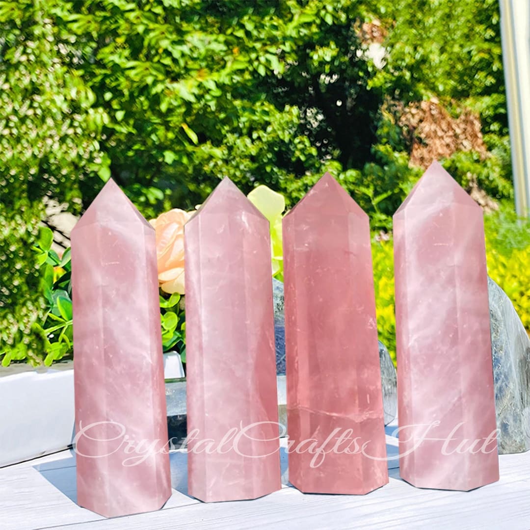 AAA+ Natural Rose Quartz Tower Point Obelisk Rough Pink Crystal Obelisk ...