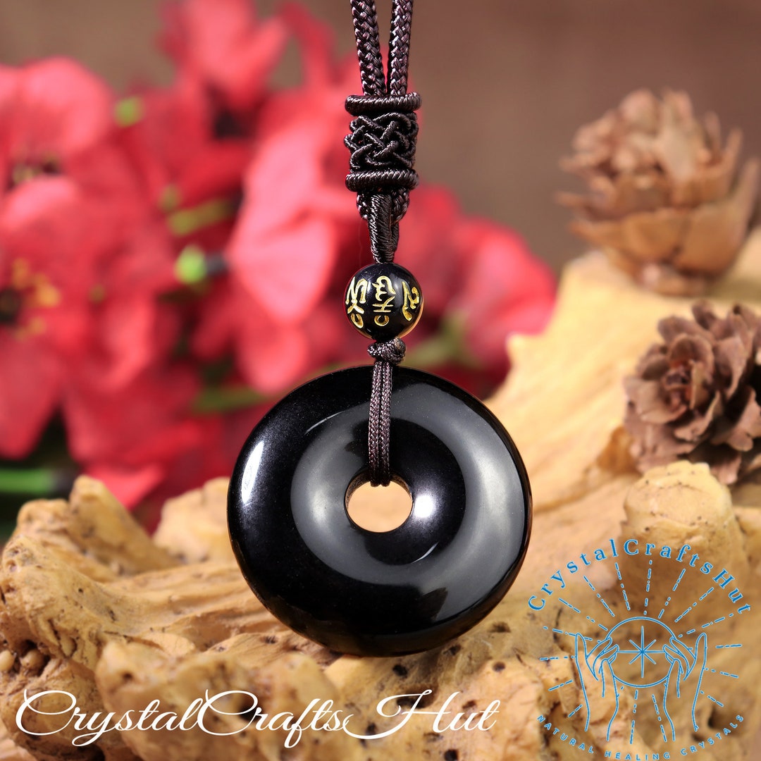 Circular Obsidian Pendant Necklace Natural Stone Jewelry Black Obsidian ...