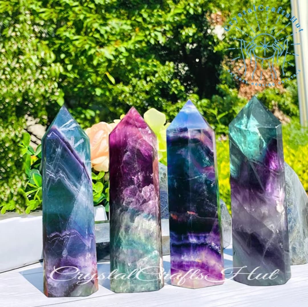 Rainbow Fluorite Crystal Tower Point Raw Fluorite Gemstone Point ...