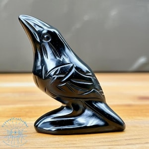 Natural Obsidian Crow Figurine Hand Carved Miniature Stone Animal ...