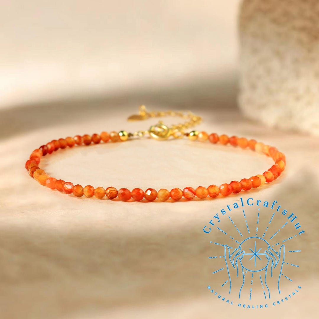 Fire Agate Bracelet, 3mm Red Agate Gemstone Beaded Bracelet, Agate ...