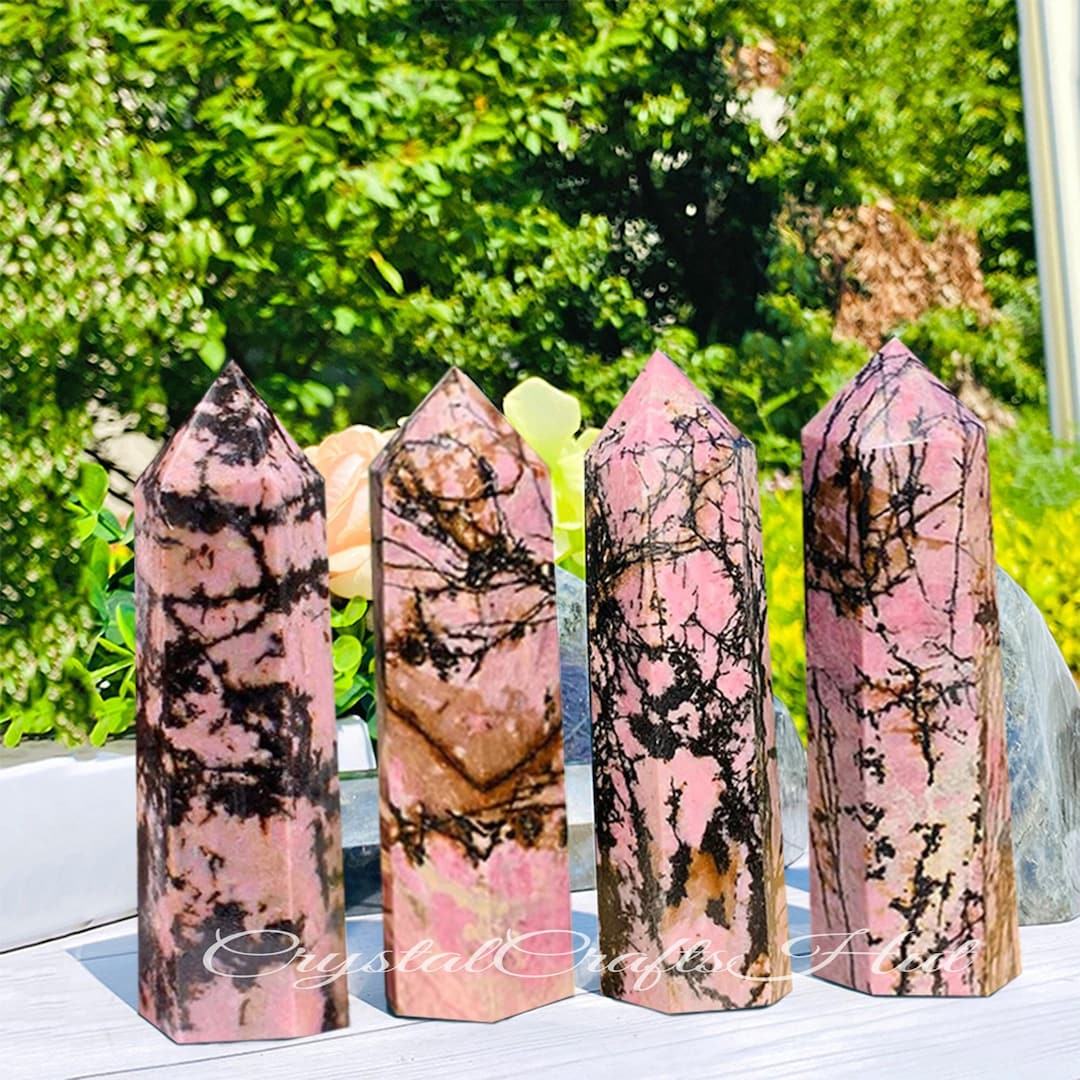 Natural Rhodonite Quartz Crystal Point Tower, Mineral Specimen , AAA+ ...