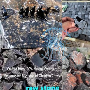 Natural Obsidian Crow Figurine Hand Carved Miniature Stone Animal Figure Bird Statue Mineral ...