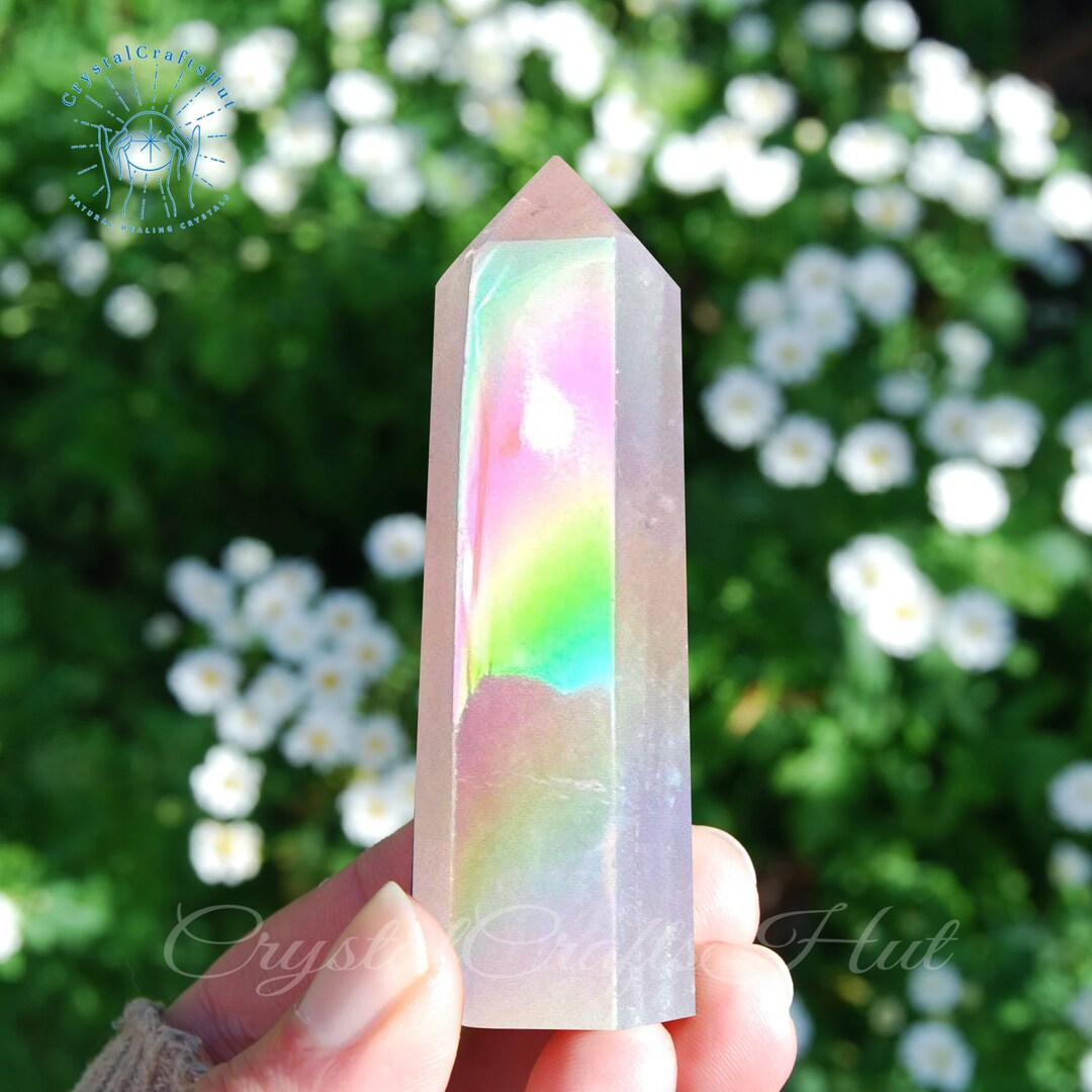 Angel Aura Rose Quartz Point Tower Pink Crystal Point Obelisk AAA Mineral Specimen Pink Quartz ...