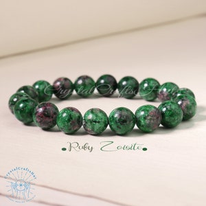 Ruby Zoisite Beaded Bracelet Green Gemstone Stretch Bracelet Meditation Yoga Bracelet Crystal ...