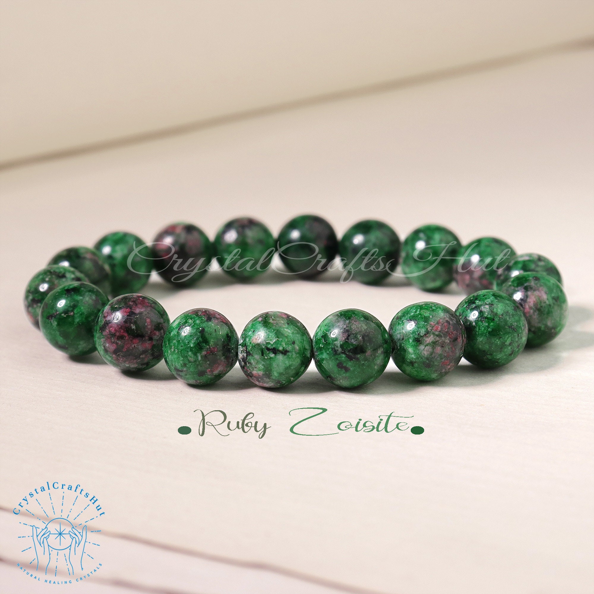 Natural Ruby Zoisite Gemstone Beaded Bracelet, 8mm Stretch Crystal ...