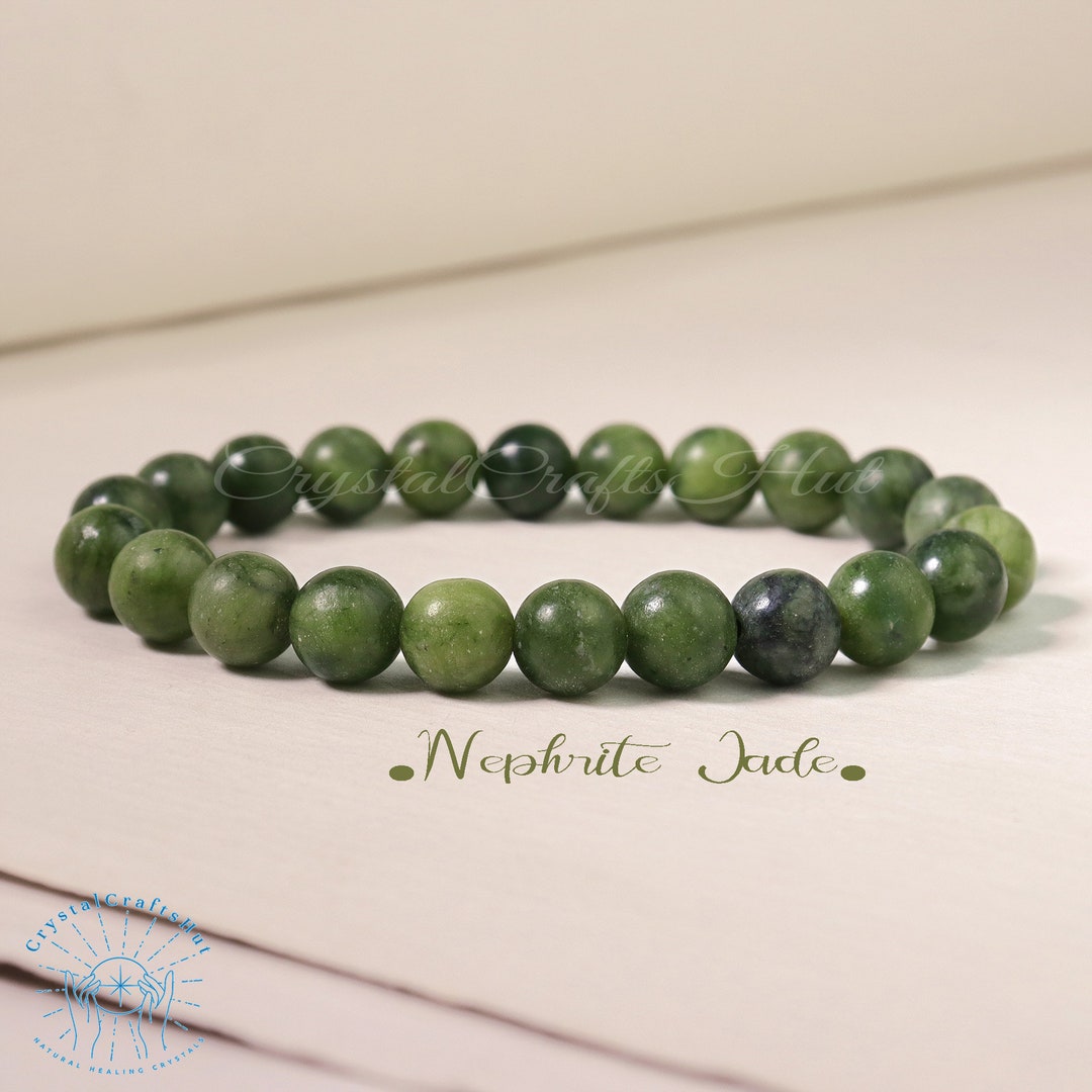 AAA+ Nephrite Jade Bead Bracelets Natural Green Jade Beaded Stretch ...