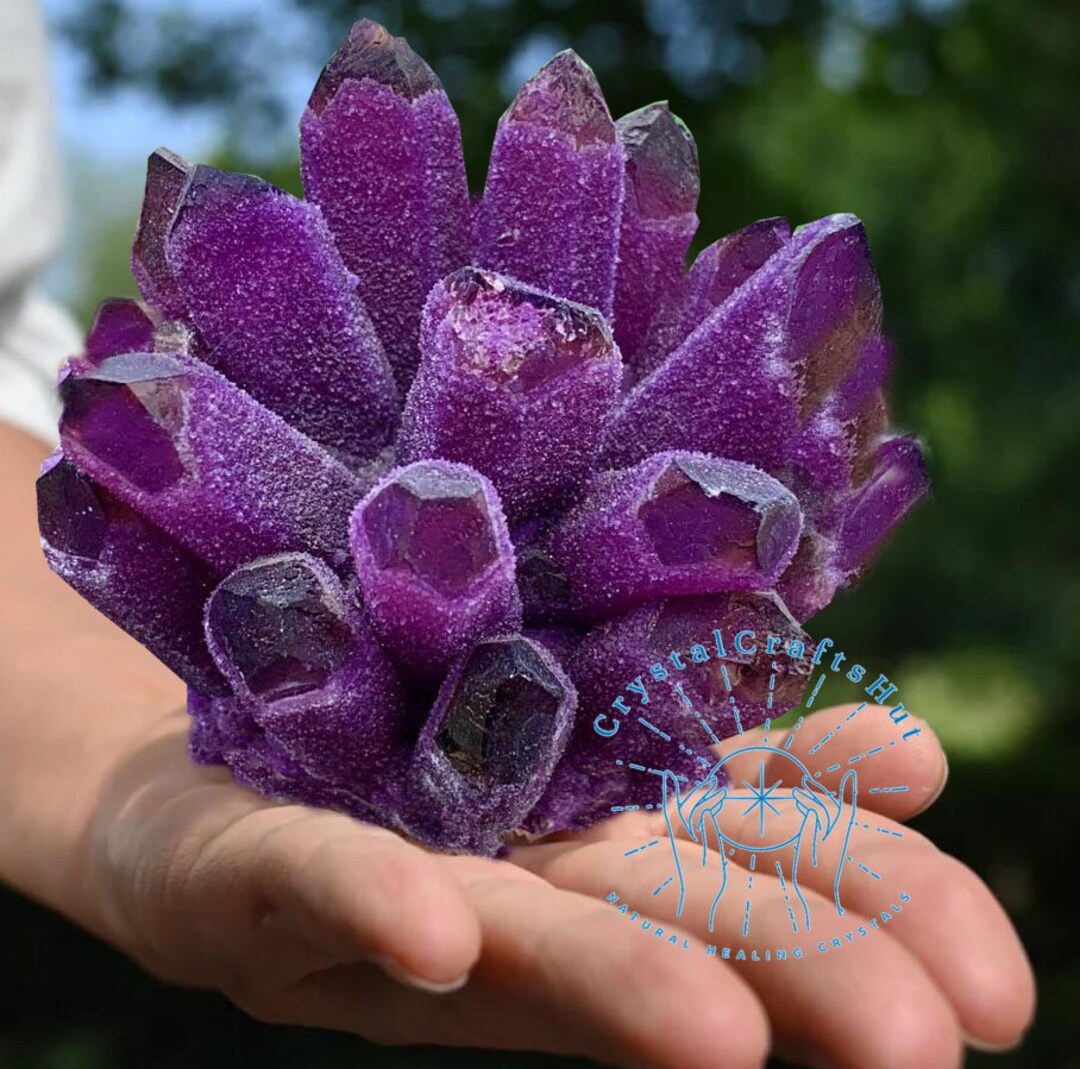 Amethyst Cluster Rock Dark Purple Phantom Ghost Quartz Geode Cluster ...