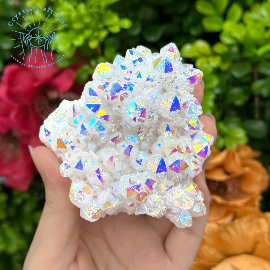 Rainbow Angel Aura Cluster aura Quartz Cluster reiki Healing - Etsy