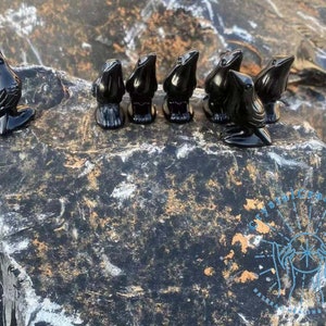 Natural Obsidian Crow Figurine Hand Carved Miniature Stone Animal ...