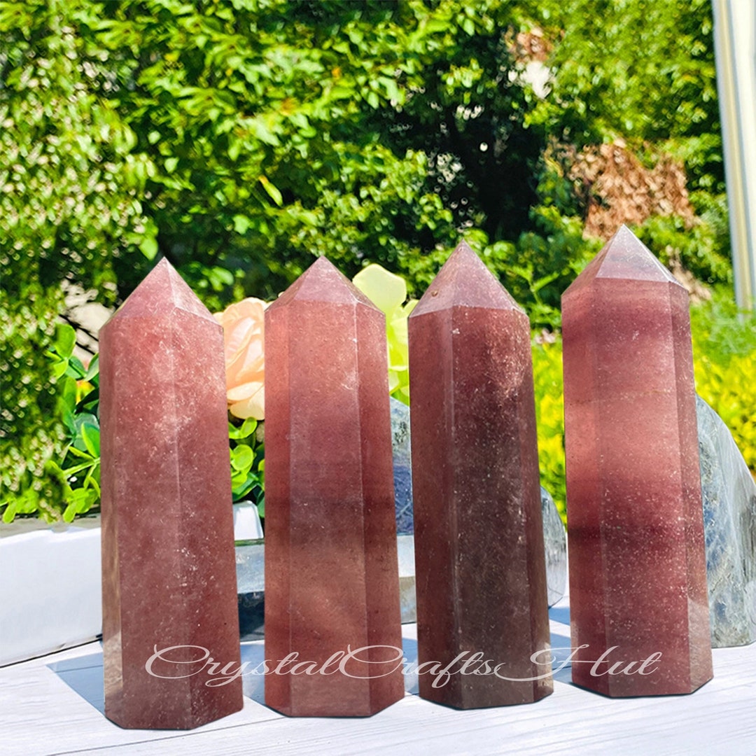 Natural Strawberry Quartz Tower Point, Pink Crystal Obelisk Wand ...