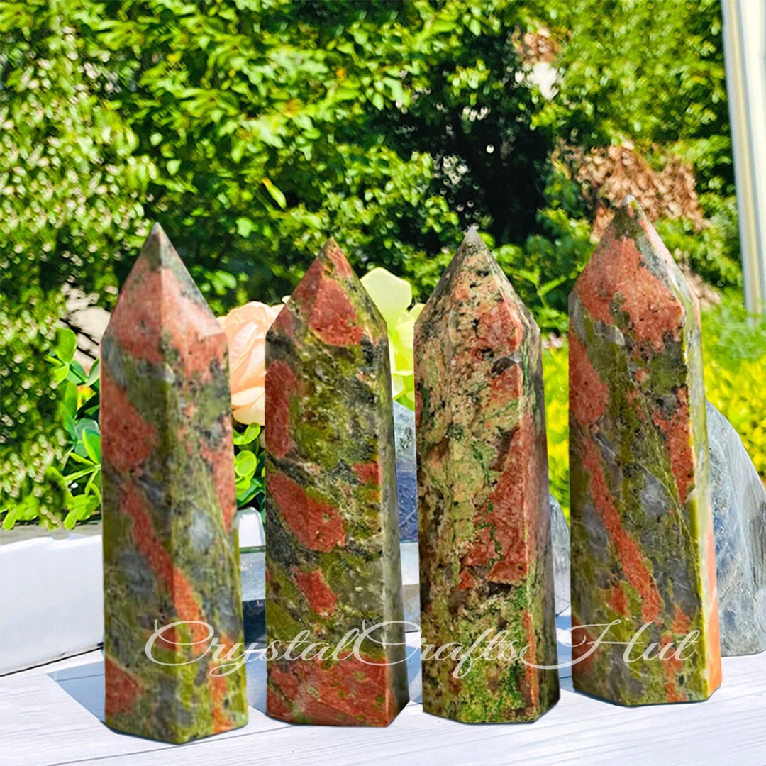 Natural Unakite Jasper Tower Point Obelisk, Green Unakite Gemstone ...