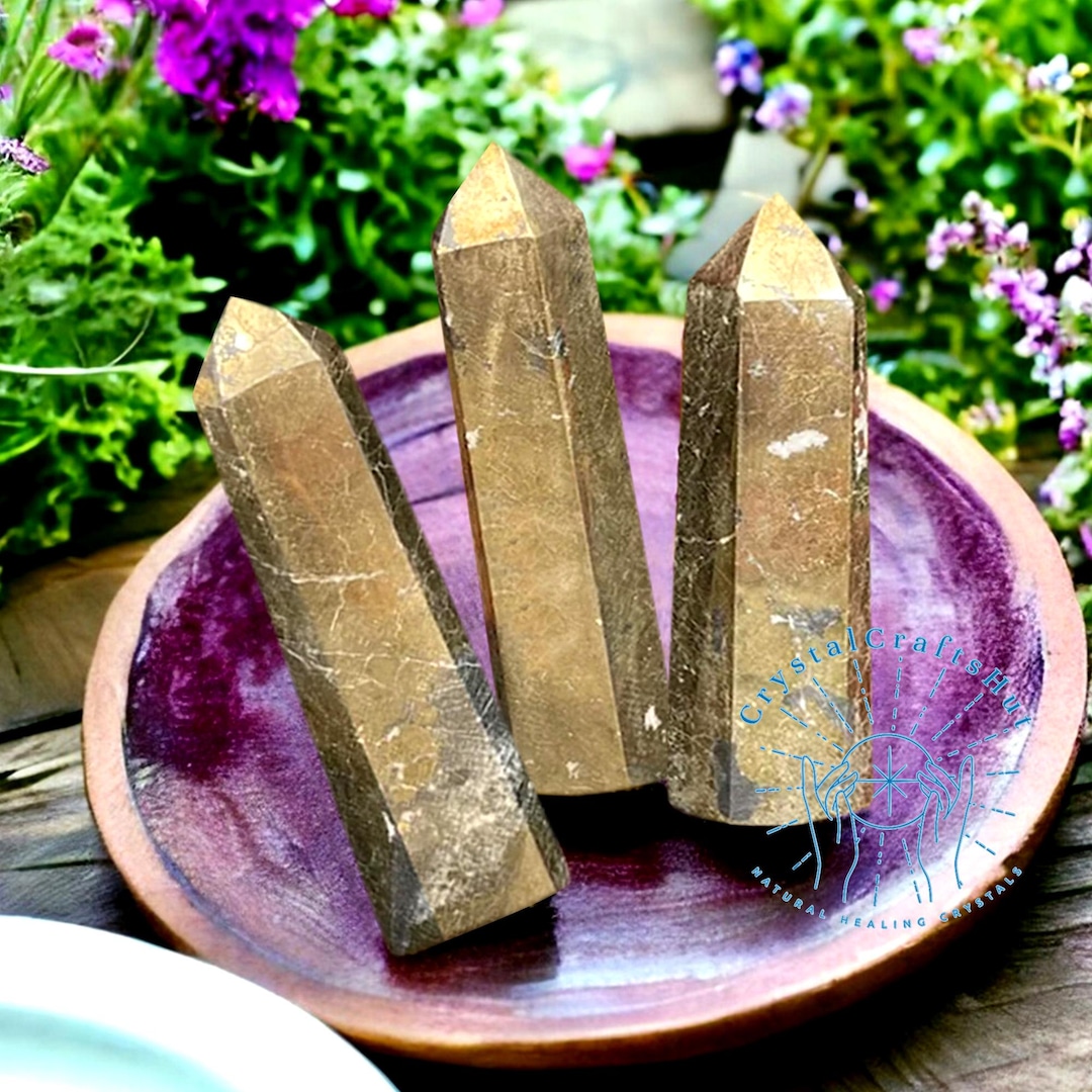 New Pyrite Gemstone Crystal Gemstone Obelisk Wand Pyrite Point Car Home ...