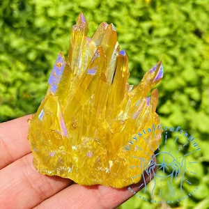 Raw Yellow Titanium Rainbow Cluster Natural Rough Quartz Crystal ...