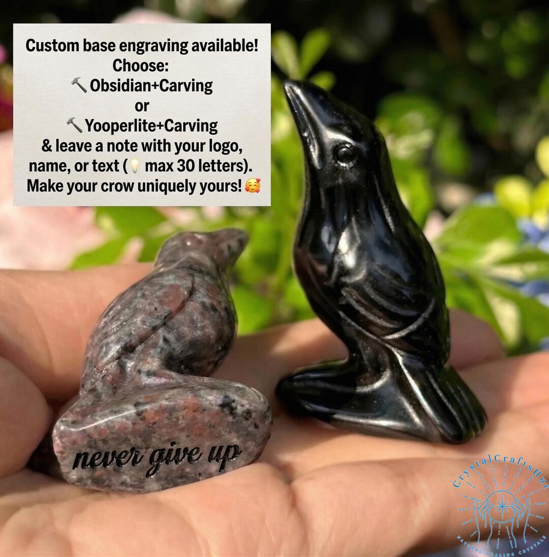 Natural Obsidian Crow Figurine Hand Carved Miniature Stone Animal ...