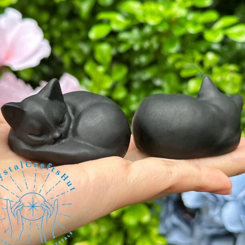 Obsidian Cat Statues - Etsy