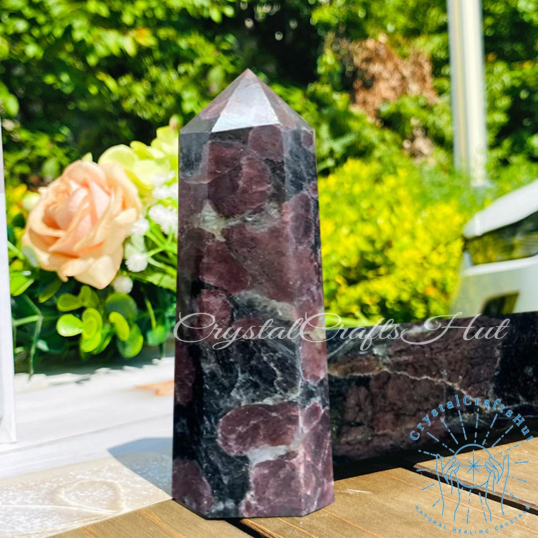 Garnet and Astrophyllite Point Tower AAA Quartz Obelisk Polished Quartz ...