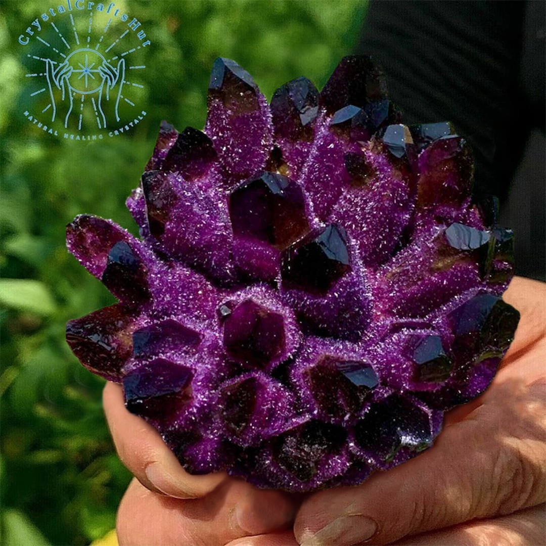 Amethyst Cluster Rock Dark Purple Phantom Ghost Quartz Geode Cluster ...