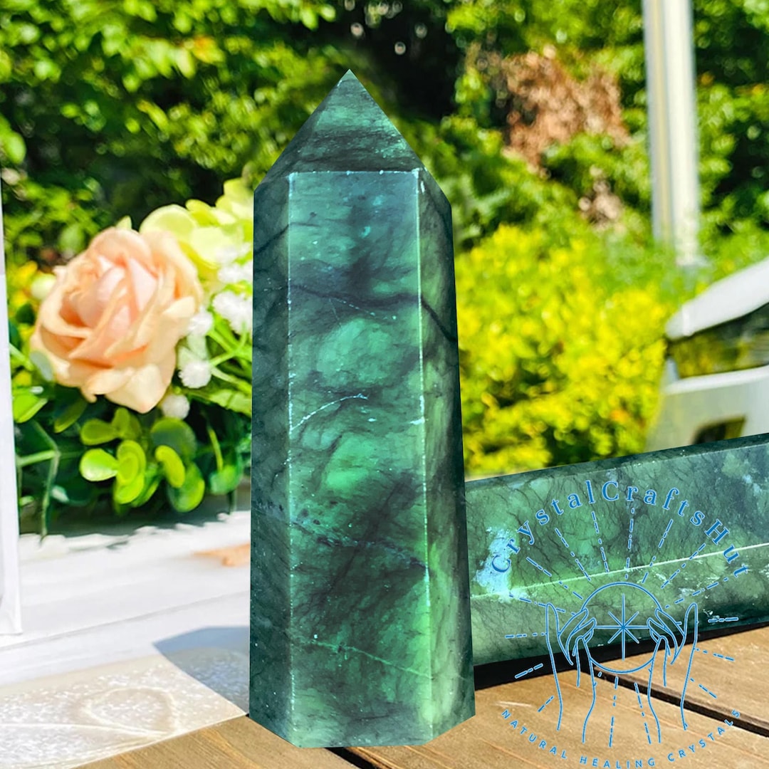Raw Green Jade Tower Obelisk - Natural Green Jade Gemstone Point Wand ...