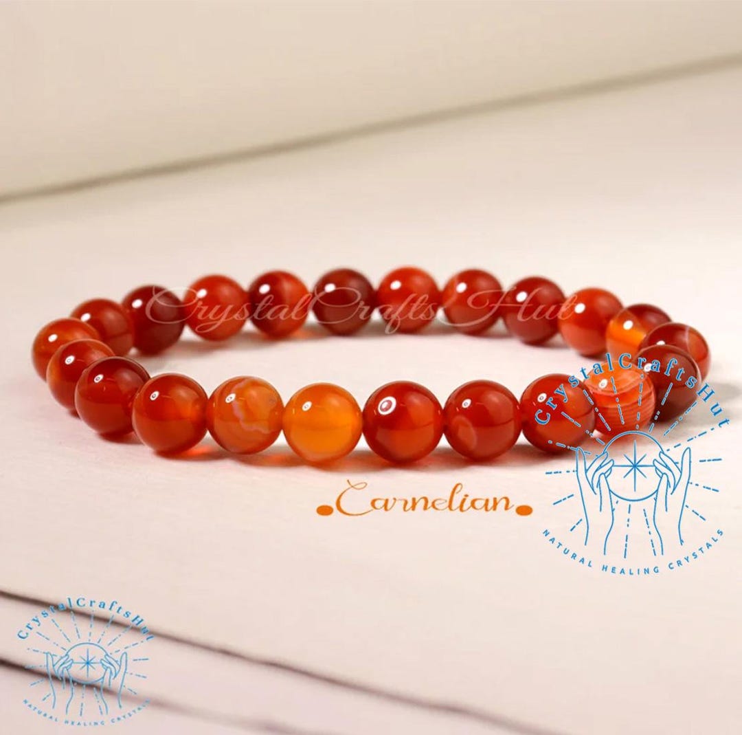 Carnelian Stretch Bracelet | 8mm Red Carnelian Beaded Gemstone Jewelry ...