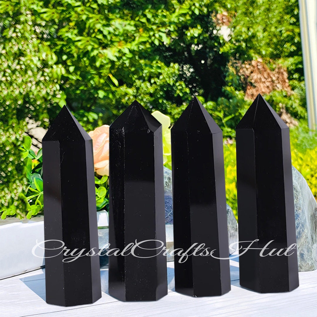 Black Obsidian Obelisk Genuine Natural Crystal Tower Black Gemstone ...