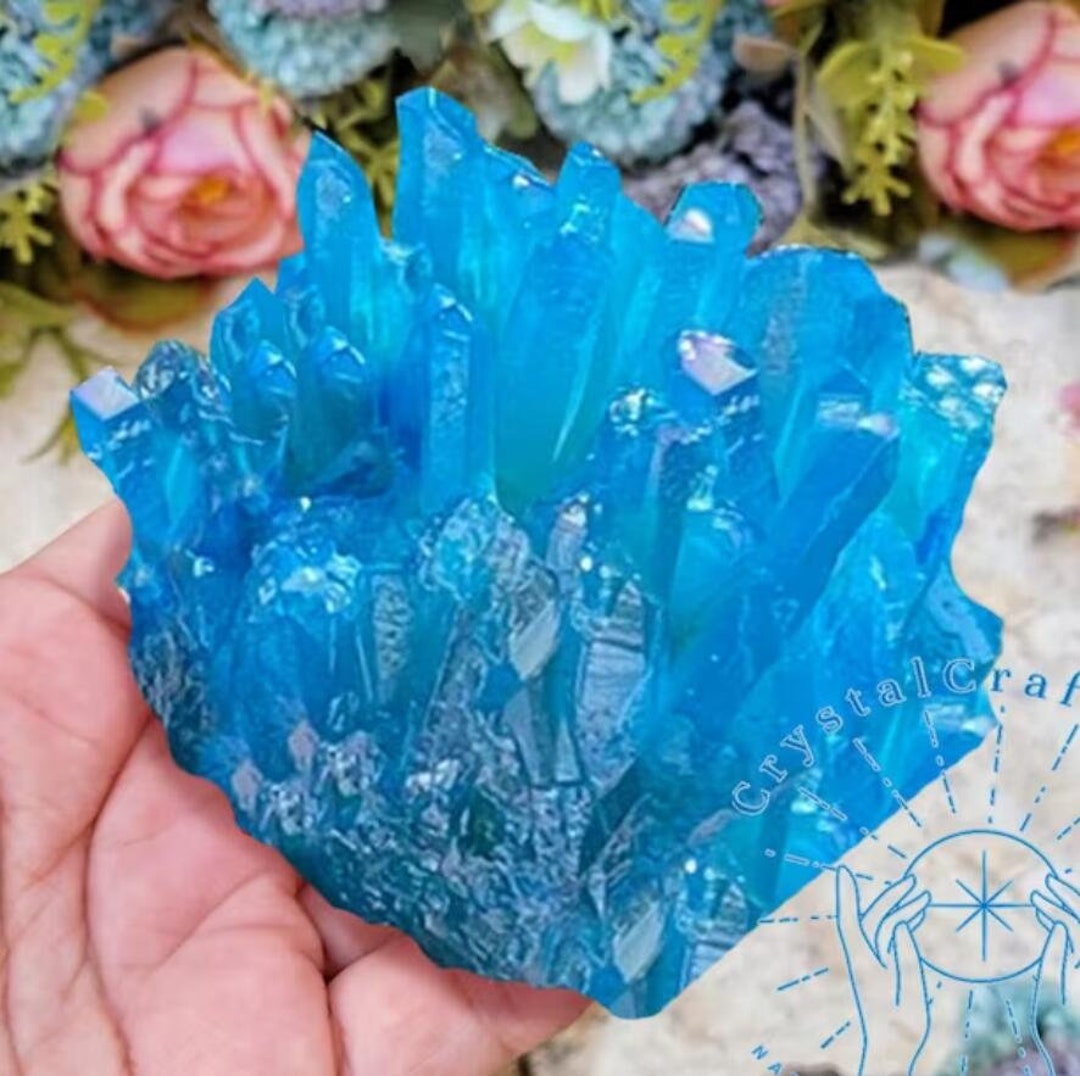 Blue Quartz Cluster Rough Blue Crystal Aura Cluster Geode Electroplated ...