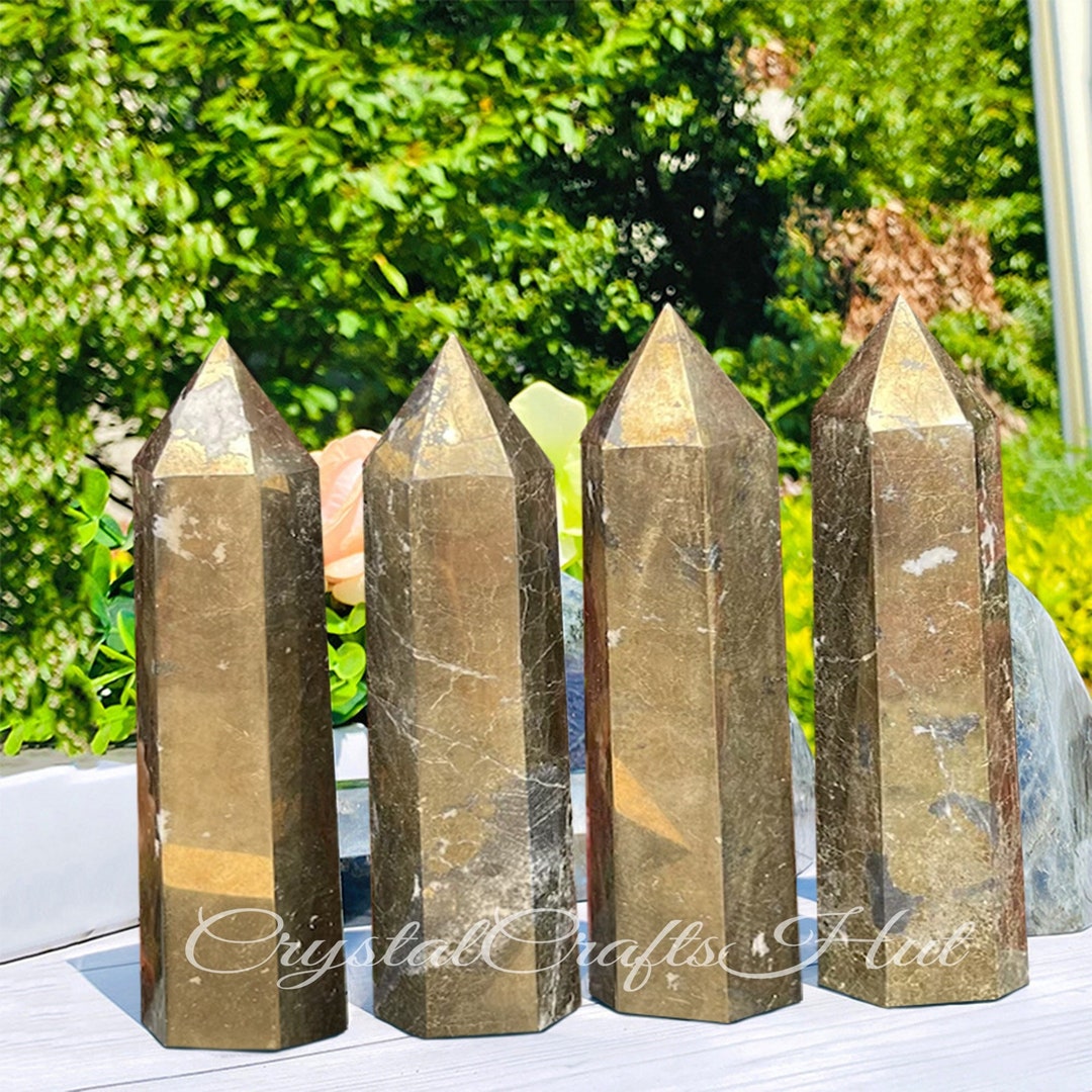 Natural Pyrite Quartz Crystal Point Tower, Mineral Specimen , AAA+ ...