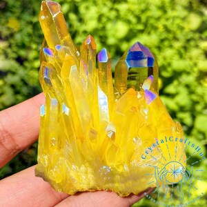 Raw Yellow Titanium Rainbow Cluster Natural Rough Quartz Crystal ...