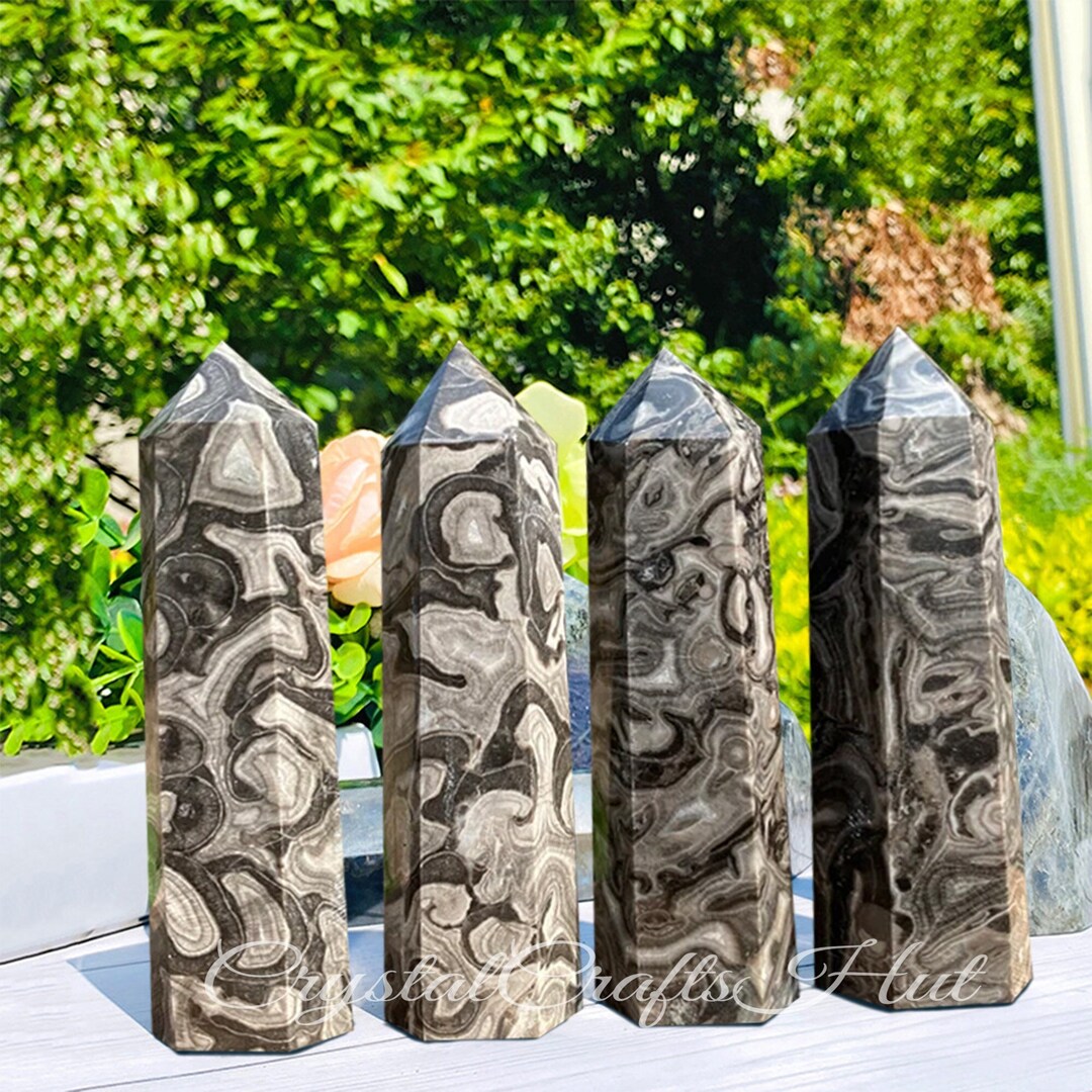 Natural Shell Jasper Stone Point Tower Crystal Obelisk Wand Thousand ...