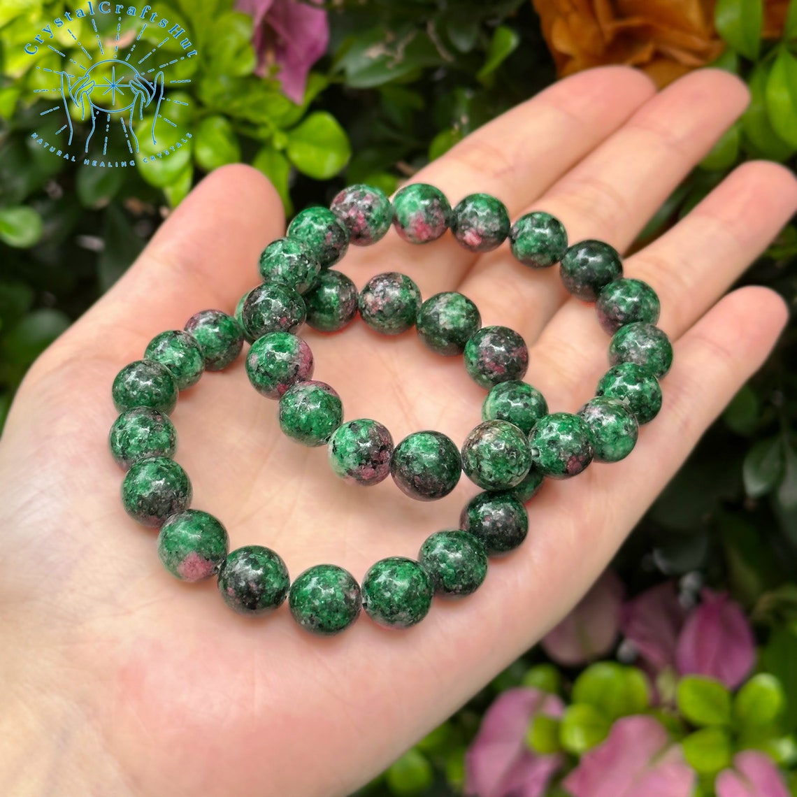 Natural Ruby Zoisite Gemstone Beaded Bracelet, 8mm Stretch Crystal ...