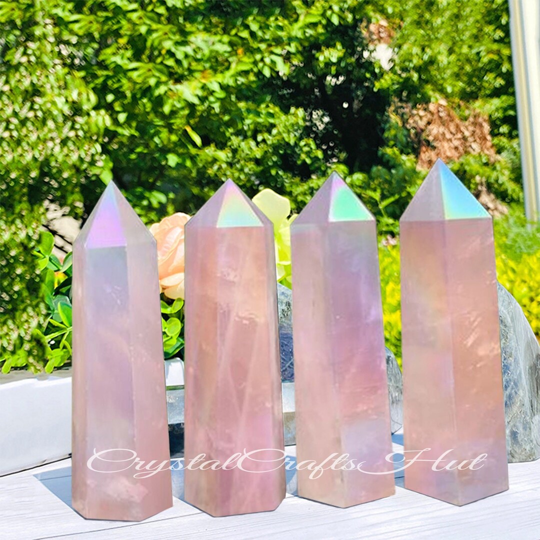 Natural Angel Aura Rose Quartz Crystal Towers- Angel Aura Tower Point ...