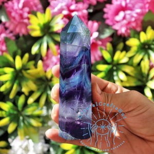 Rainbow Fluorite Crystal Tower Point - Raw Fluorite Gemstone Point ...