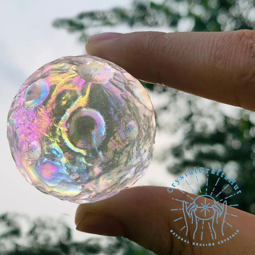 Mini Angel Aura Quartz Moon Titanium Rainbow Hand Carved Moon Miniature ...